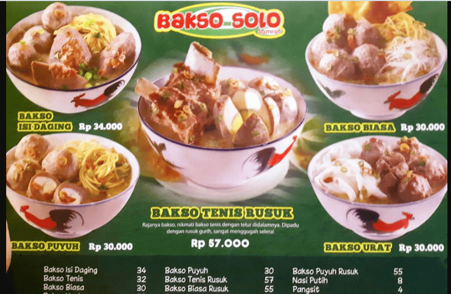 √ Menu Bakso Solo Samrat: Nikmati Bakso Gurih Khas Solo - Harga Menu